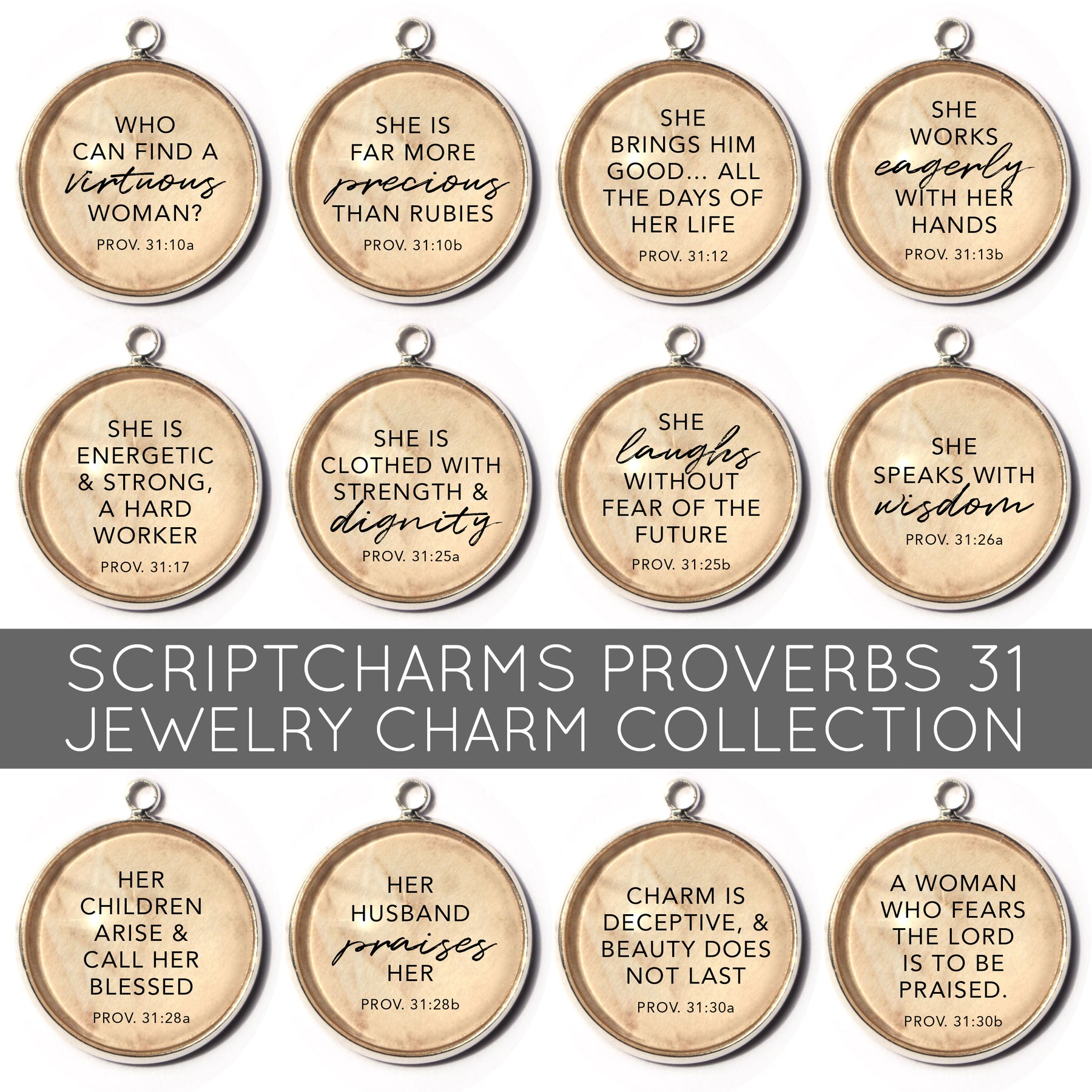 Proverbs 31 Woman - Set of Gold Scripture Charms for Jewelry Making