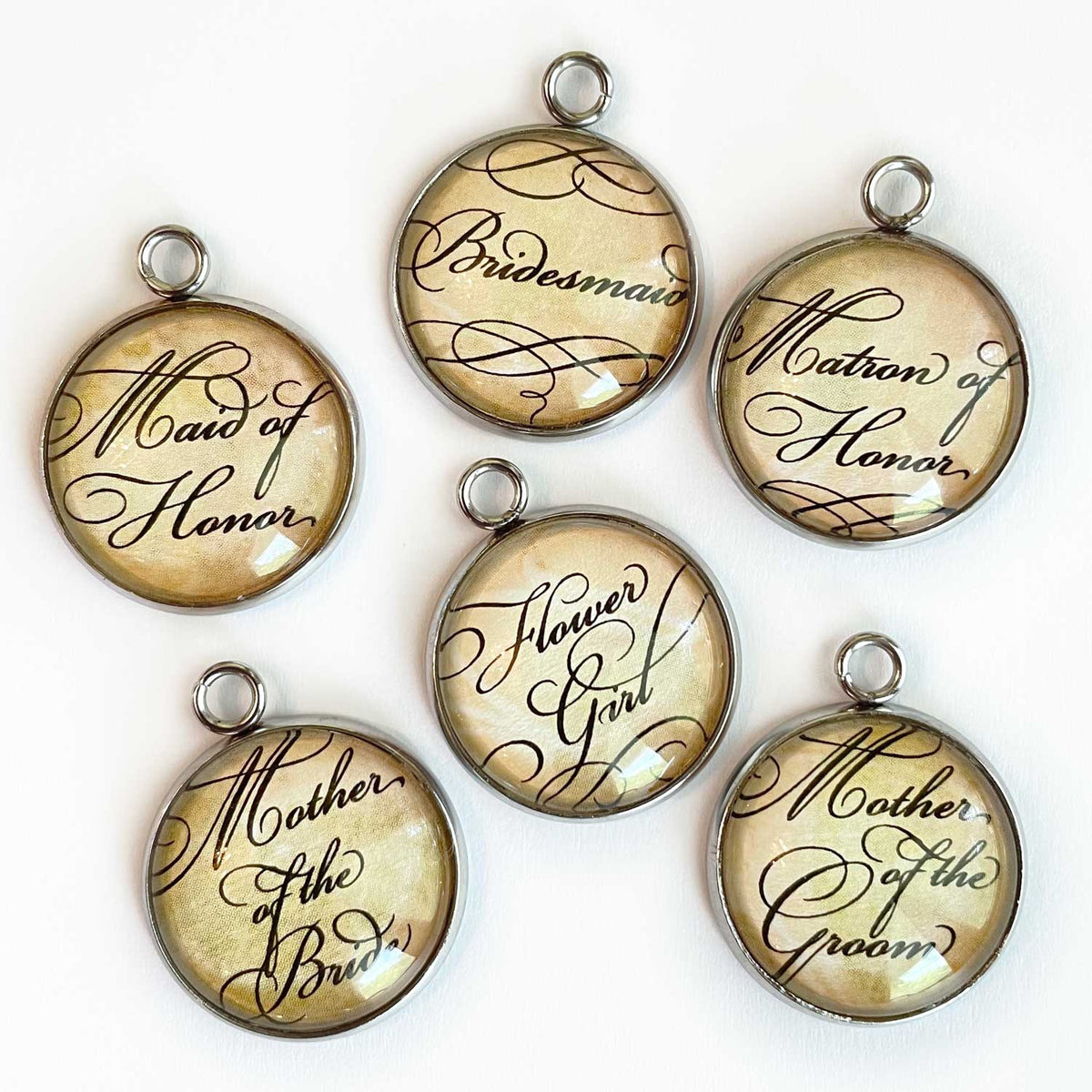 Wedding Bridal Party Charm Set for Jewelry Making, 20mm, Silver, Gold