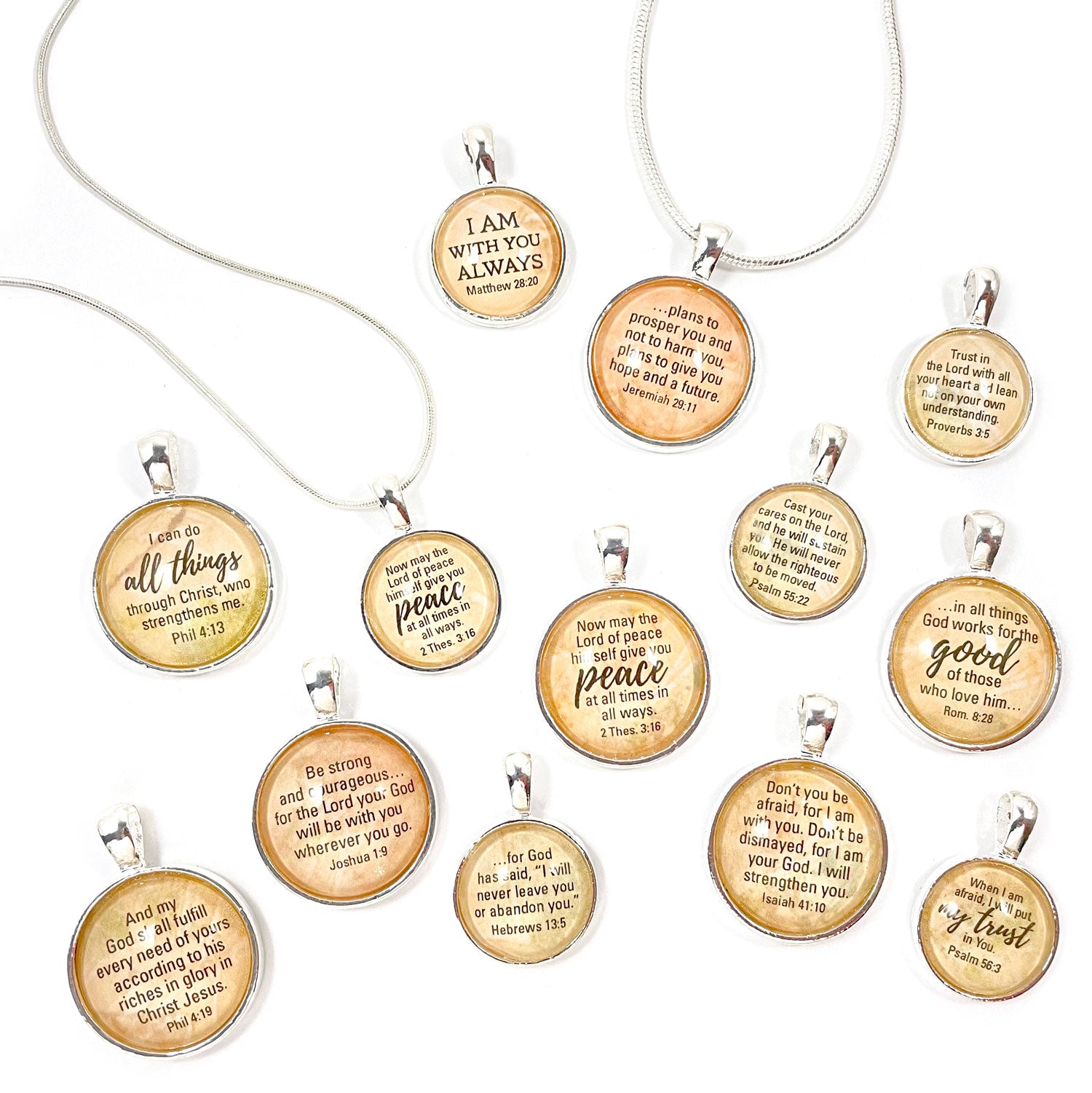 Encouraging Scriptures Pendant Necklace - Silver Christian Jewelry