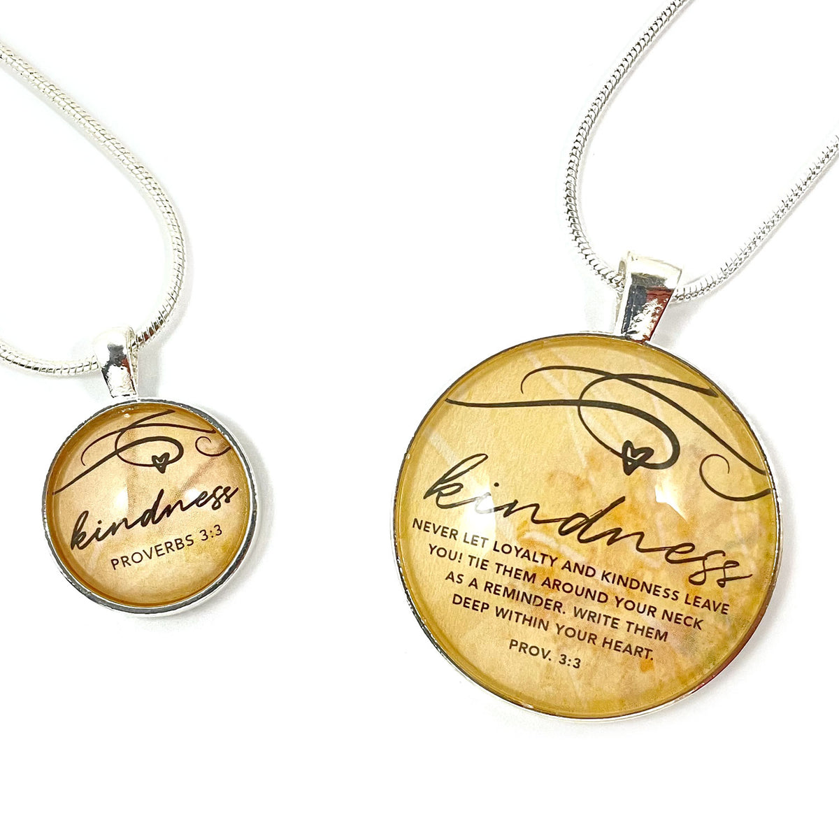 "Kindness" Proverbs 3:3 Scripture Silver Pendant Necklace & Bangle