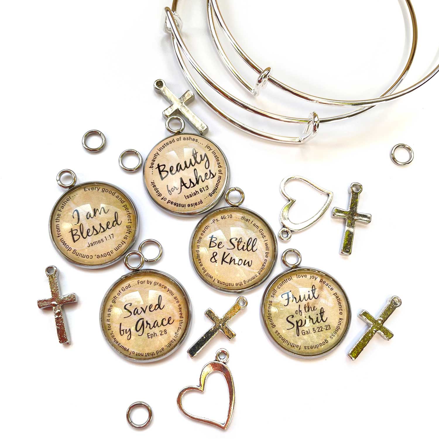 DIY Christian Scripture Charm Bangle Bracelet Making Kit, 5-Pack