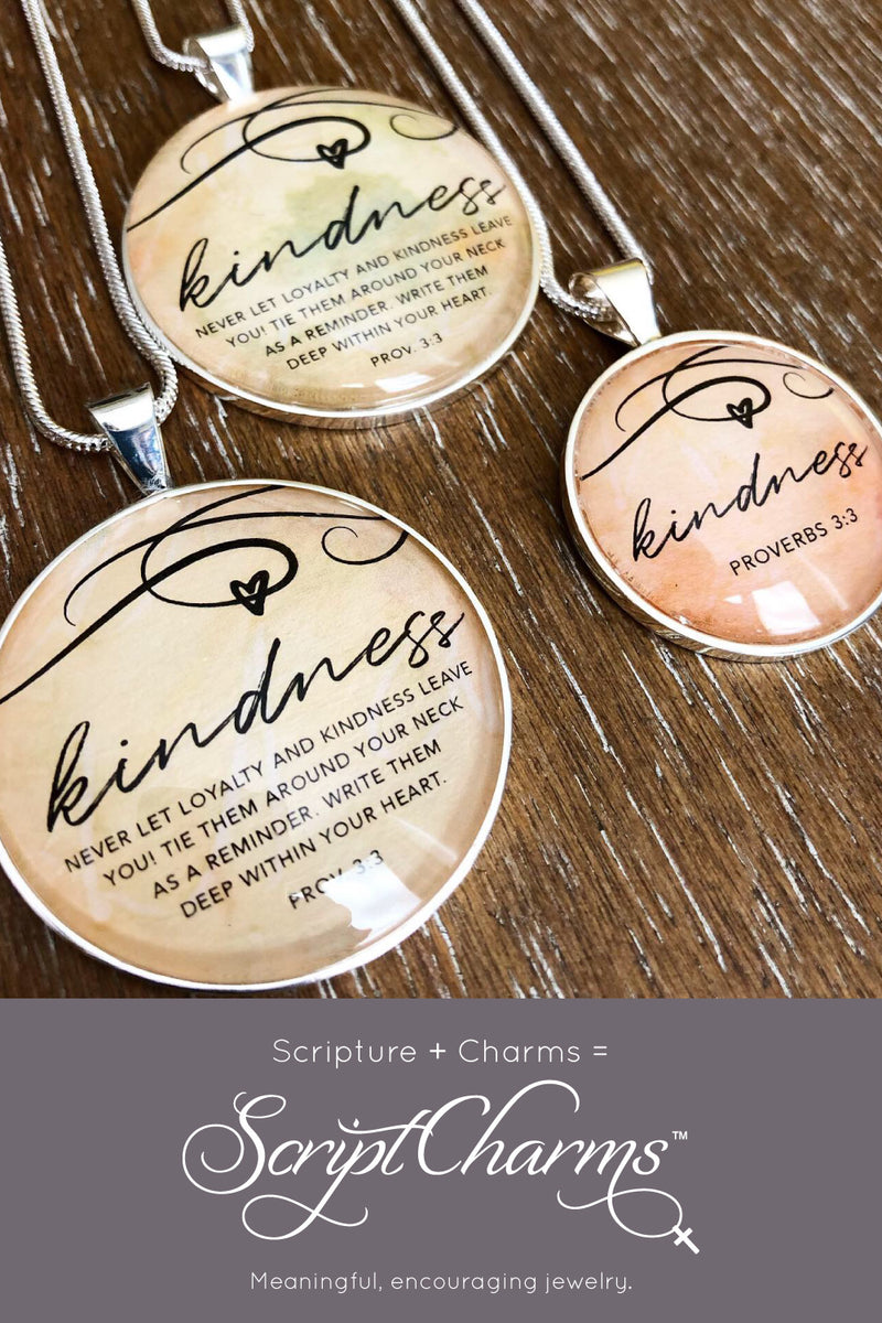 "Kindness" Proverbs 3:3 Scripture Silver Pendant Necklace & Bangle